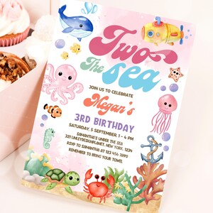 Editable Two the Sea 2nd Birthday Party Invitation Under the - Etsy