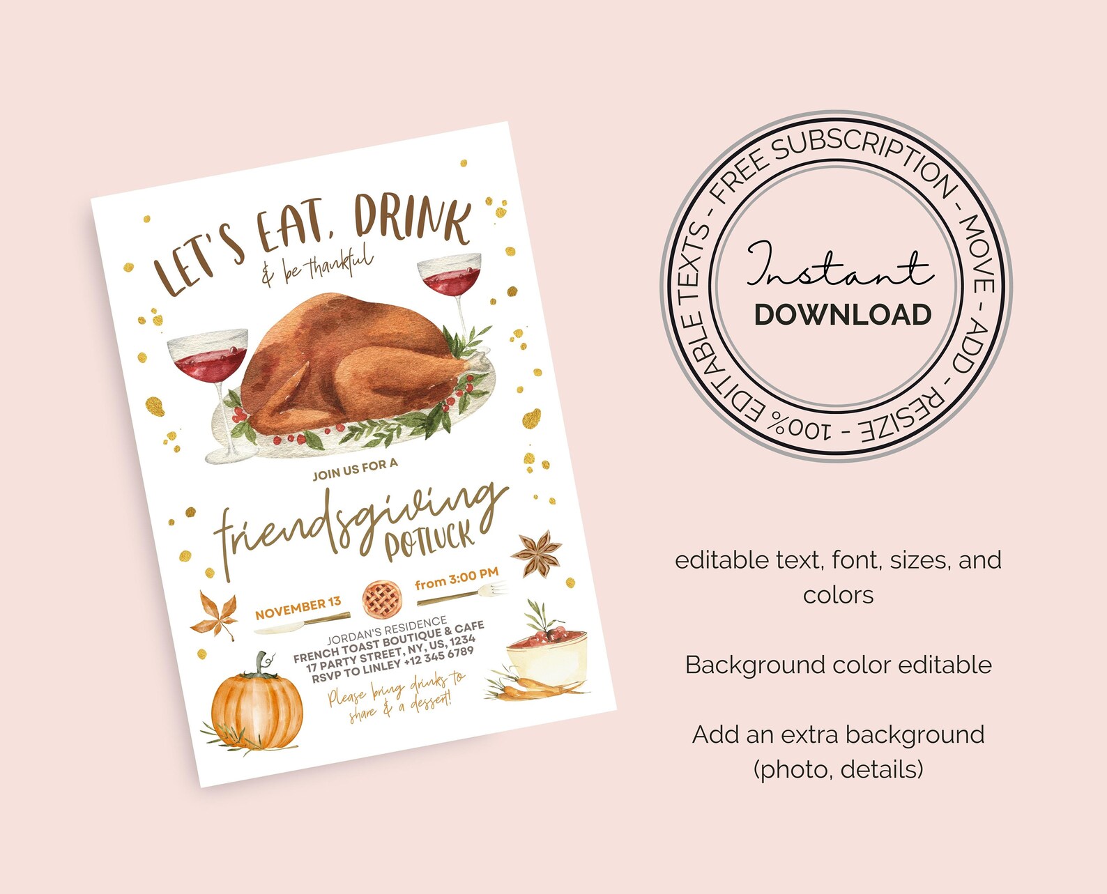 Editable Thanksgiving Invitation Friendsgiving Invite Rustic - Etsy