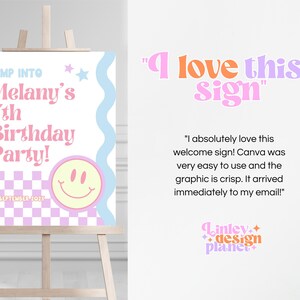 Editable Retro Smiley Birthday Welcome Sign: Pink Checkered Theme ...