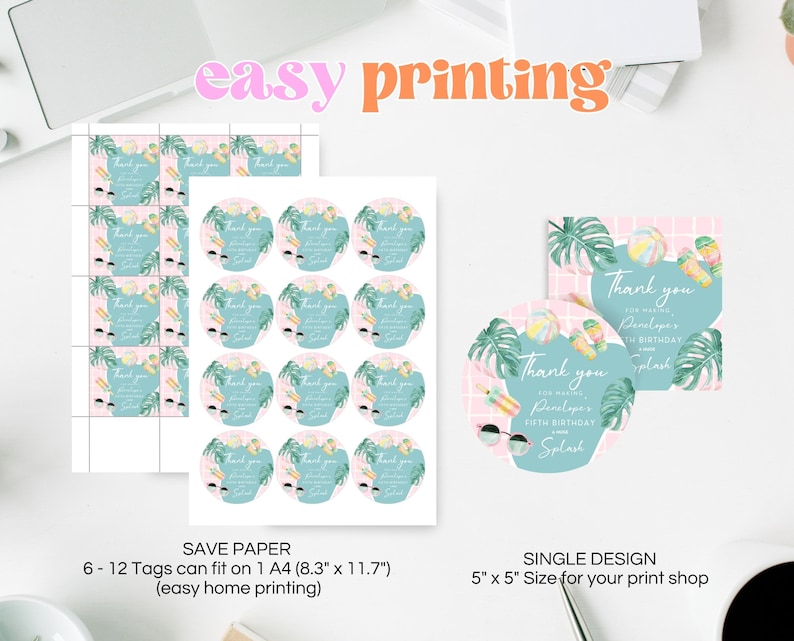 Editable Pool Party Favor Tag, Girl Pool Birthday Party, Pastel Pool ...