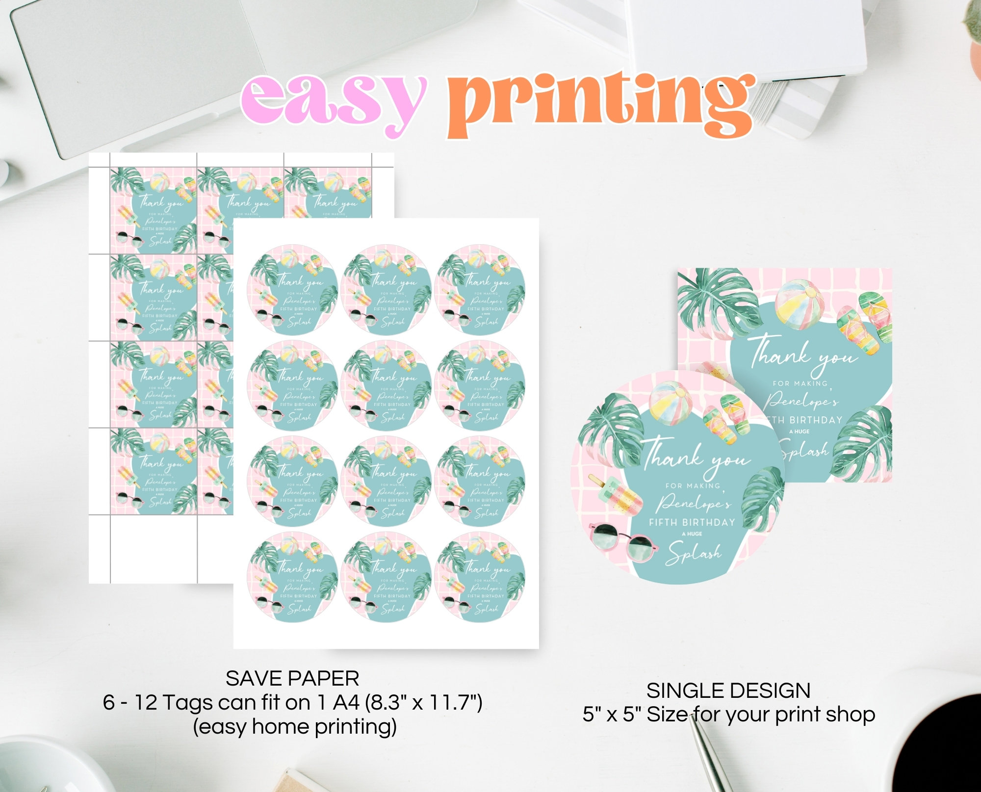 Editable Pool Party Favor Tag, Girl Pool Birthday Party, Pastel Pool ...