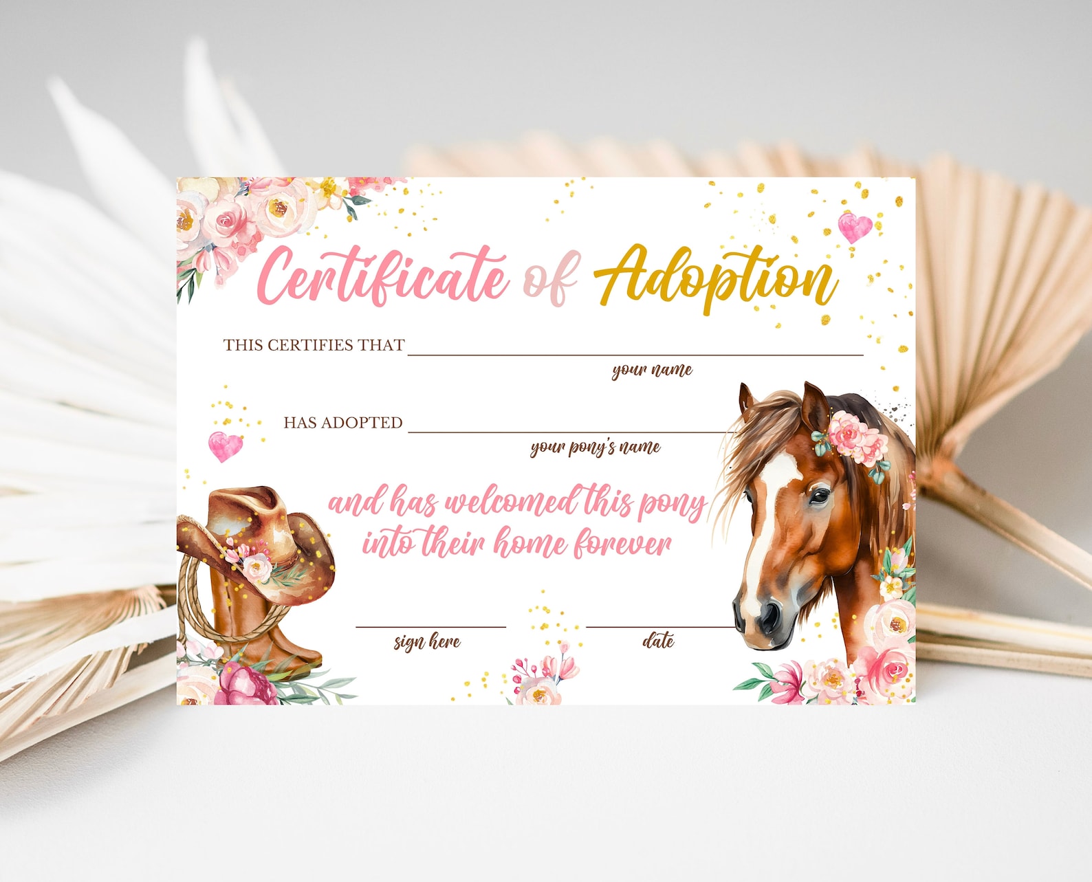 Adopt A Pony Certificate, Horse Certificate of Adoption, Horse Birthday ...