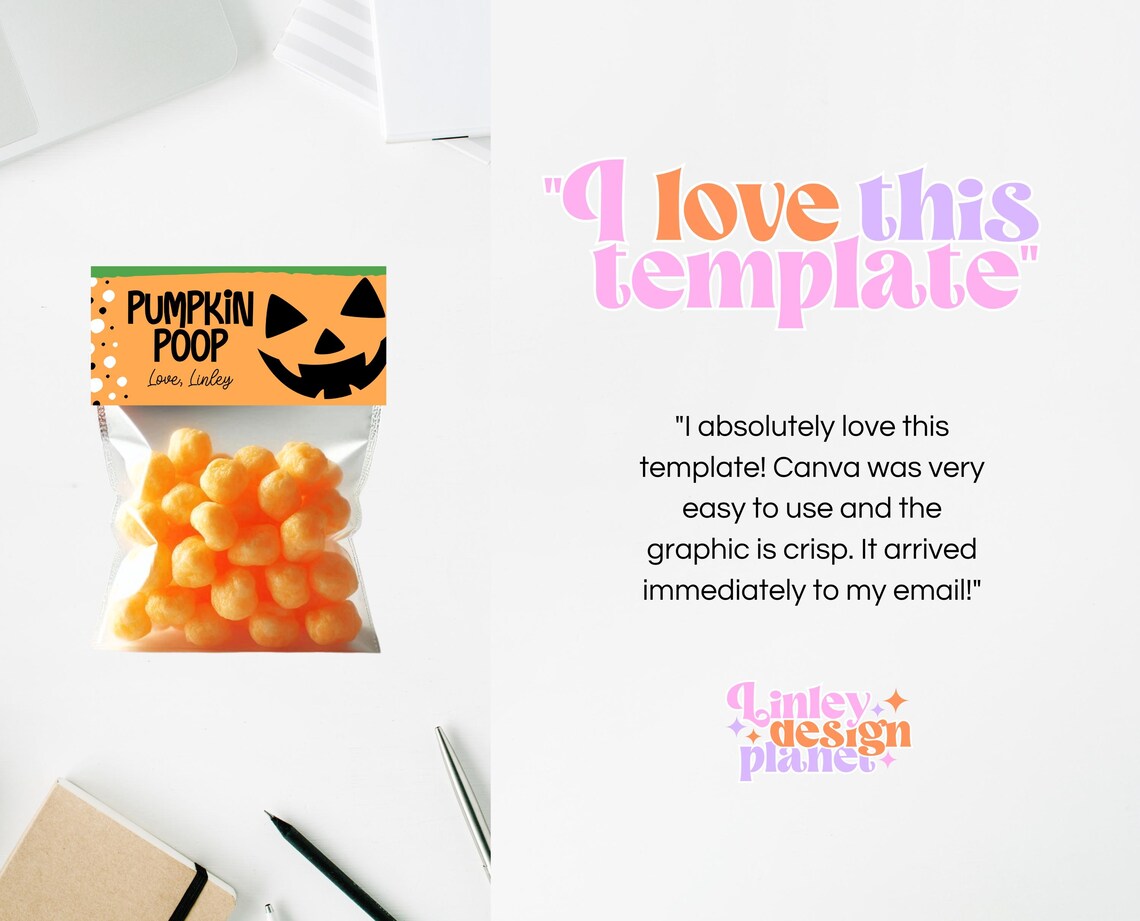 Editable Pumpkin Poop Bag Topper, Halloween Favor Tag, Trick or Treat ...