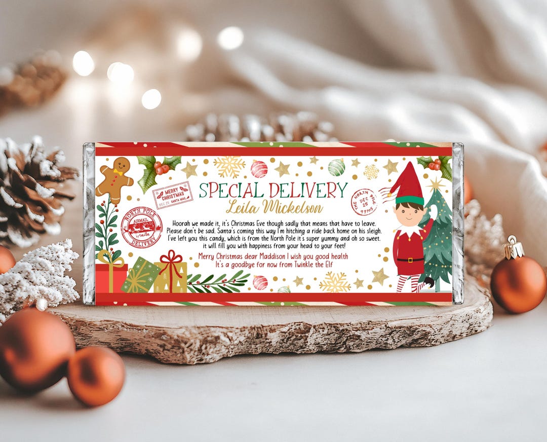 Editable Christmas Elf Bar Wrapper Template, Christmas Chocolate ...