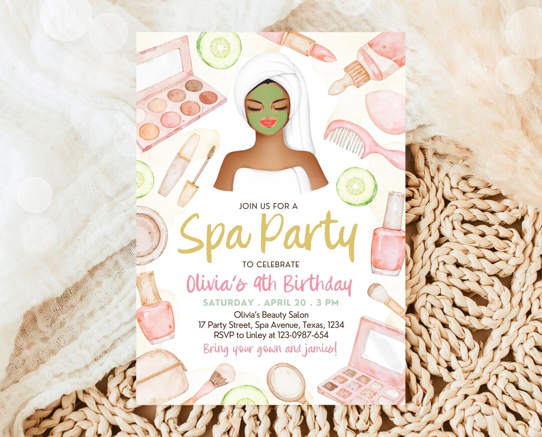 Editable Spa Birthday Invitation, Spa Party Invite, Pamper Birthday ...