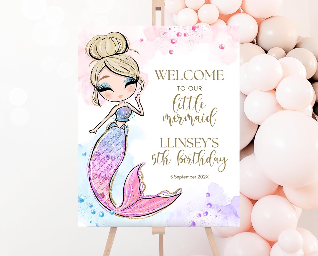 Editable Mermaid Birthday Welcome Sign: Purple Under the Sea Party ...