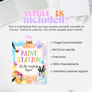 Paint Station Sign Art Birthday, Rainbow Art Party Birthday Let's Paint ...