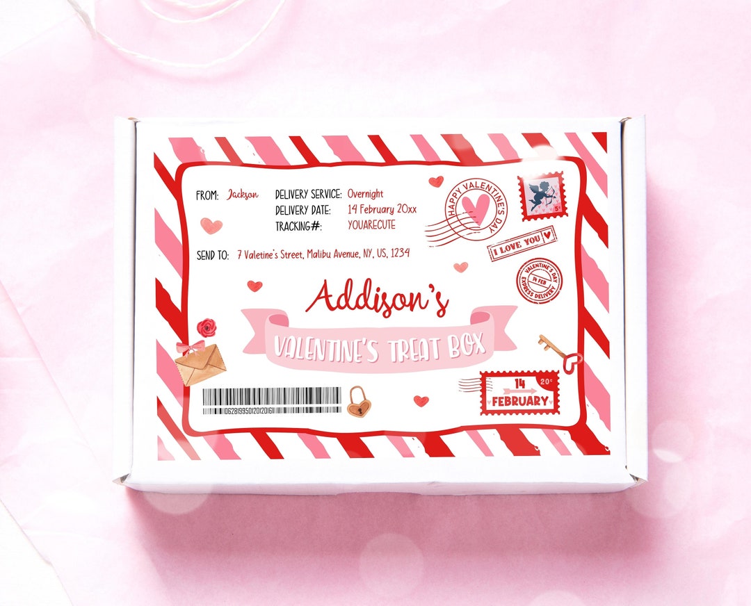 Editable Valentines Day Gift Box Label Personalized Valentine - Etsy