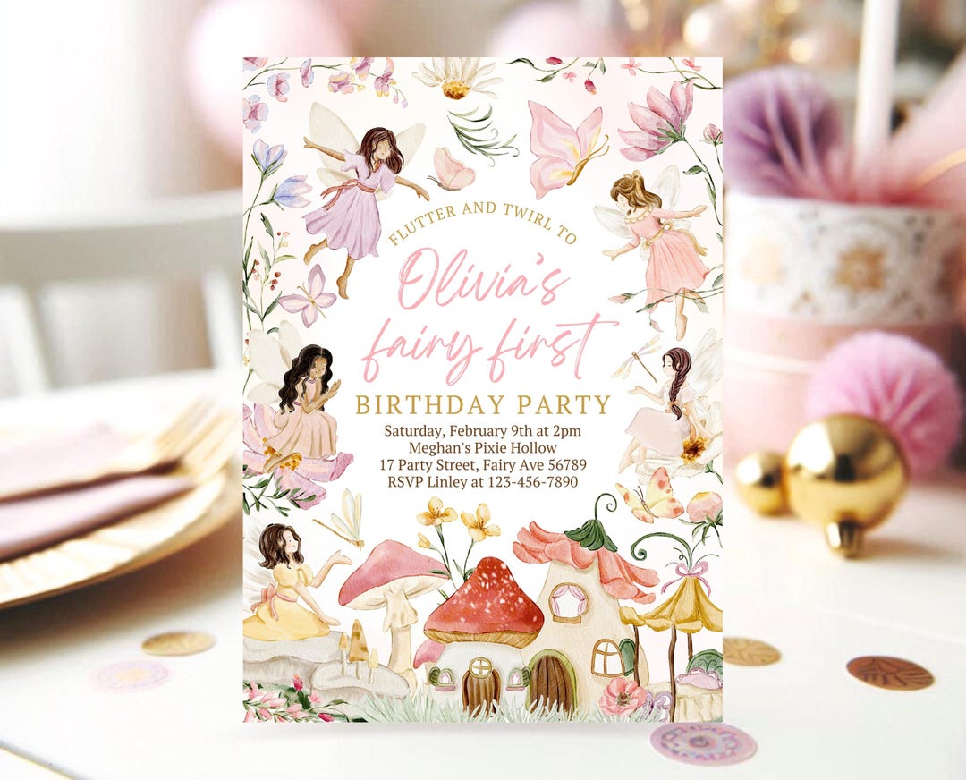 Editable Fairy First Birthday Invitation, Whimsical Pixie Fairy Invite ...