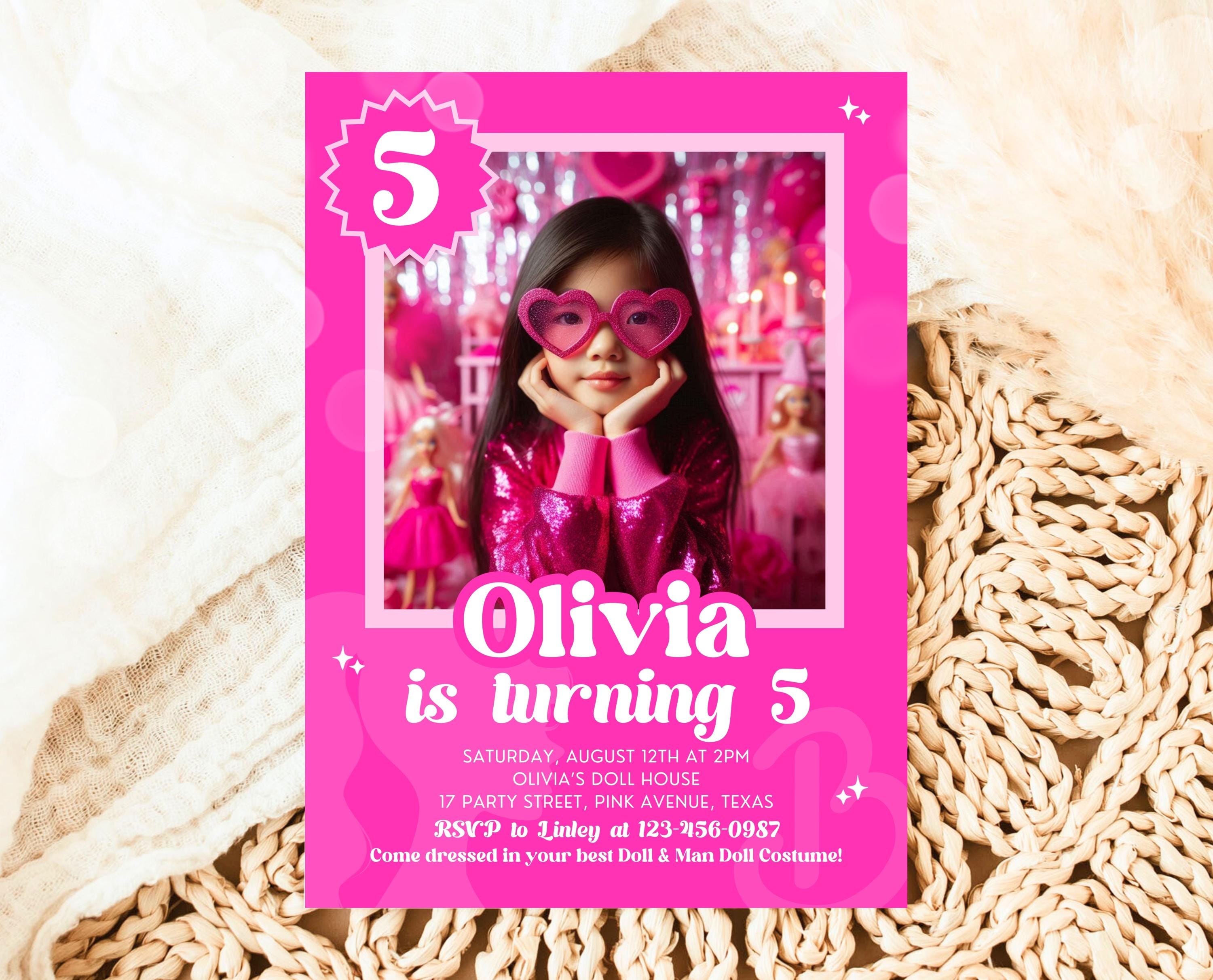 Editable Pink Doll Birthday Invitation: Glam Fashion Invite (5x7 Inch ...