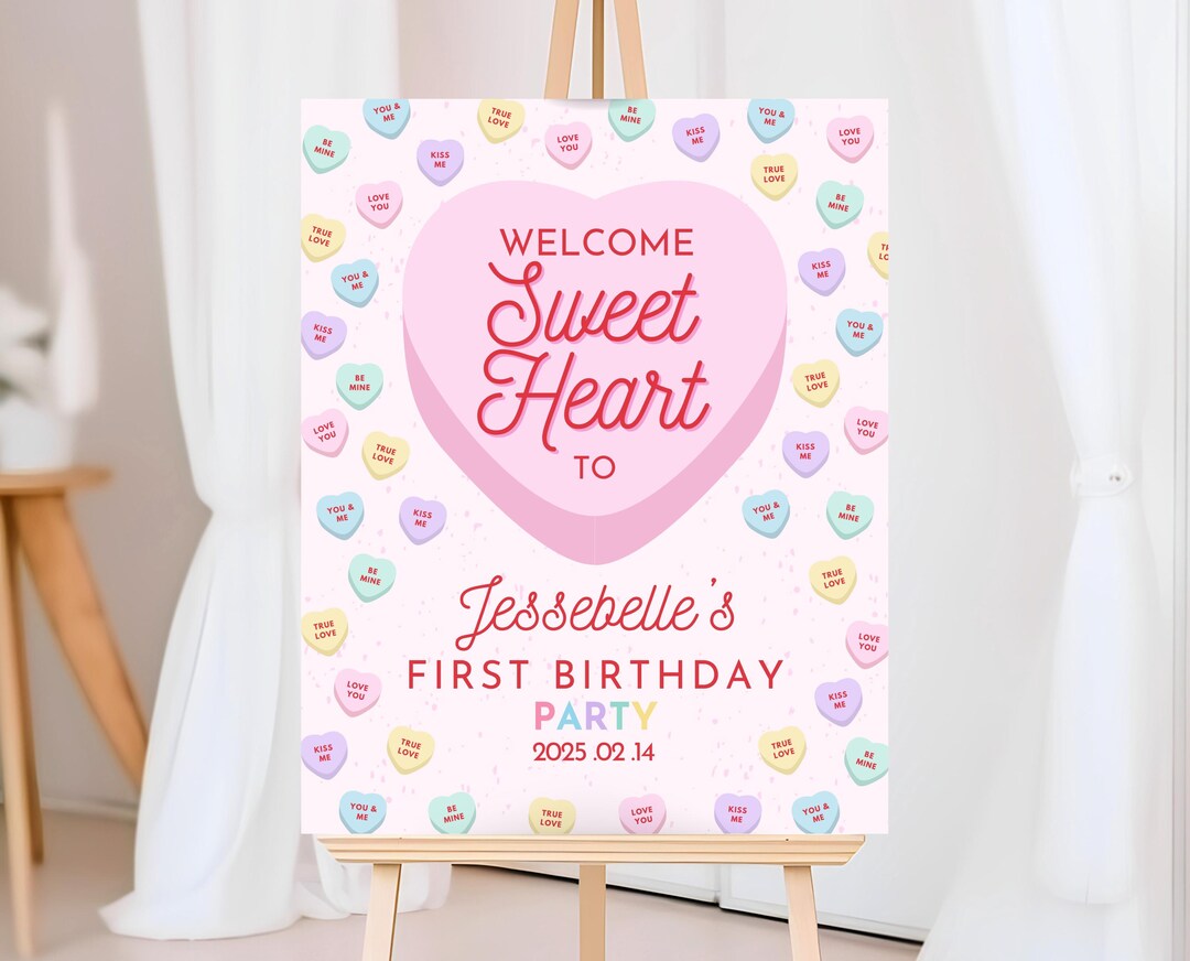 Editable Sweetheart Candy Birthday Welcome Sign, Conversation Hearts ...