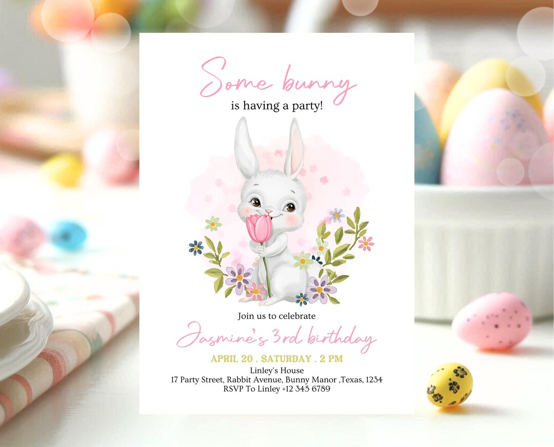 Editable Bunny Birthday Invitation, Some Bunny Birthday Invite, Hop on ...