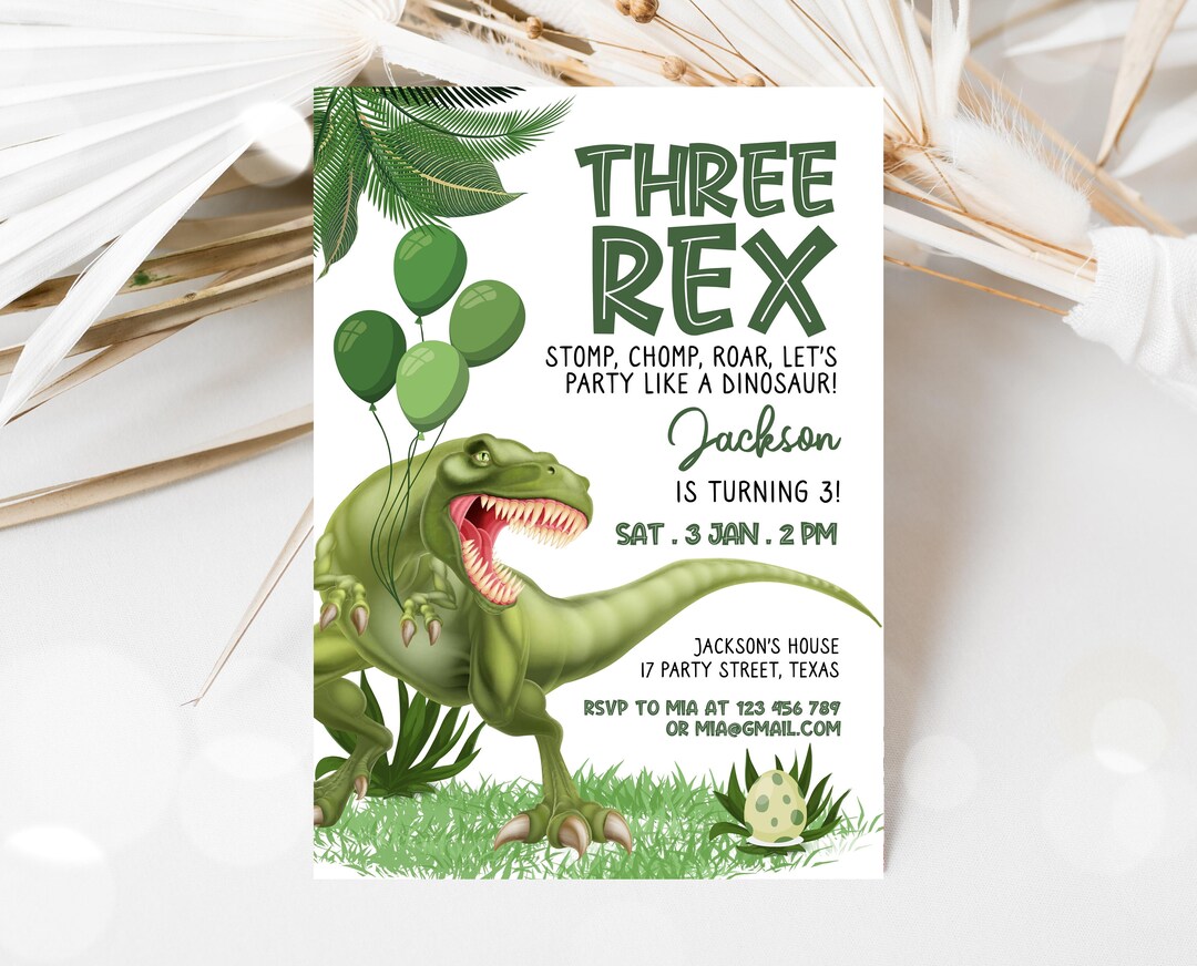 Editable Green Dinosaur Birthday Invitation, Dinosaur Birthday Party ...