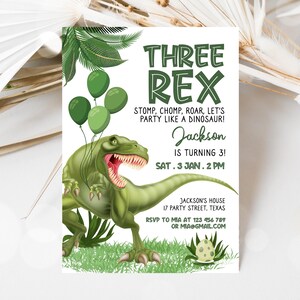 Editable Green Dinosaur Birthday Invitation, Dinosaur Birthday Party ...