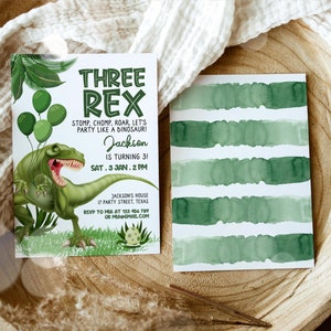 Editable Green Dinosaur Birthday Invitation, Dinosaur Birthday Party ...
