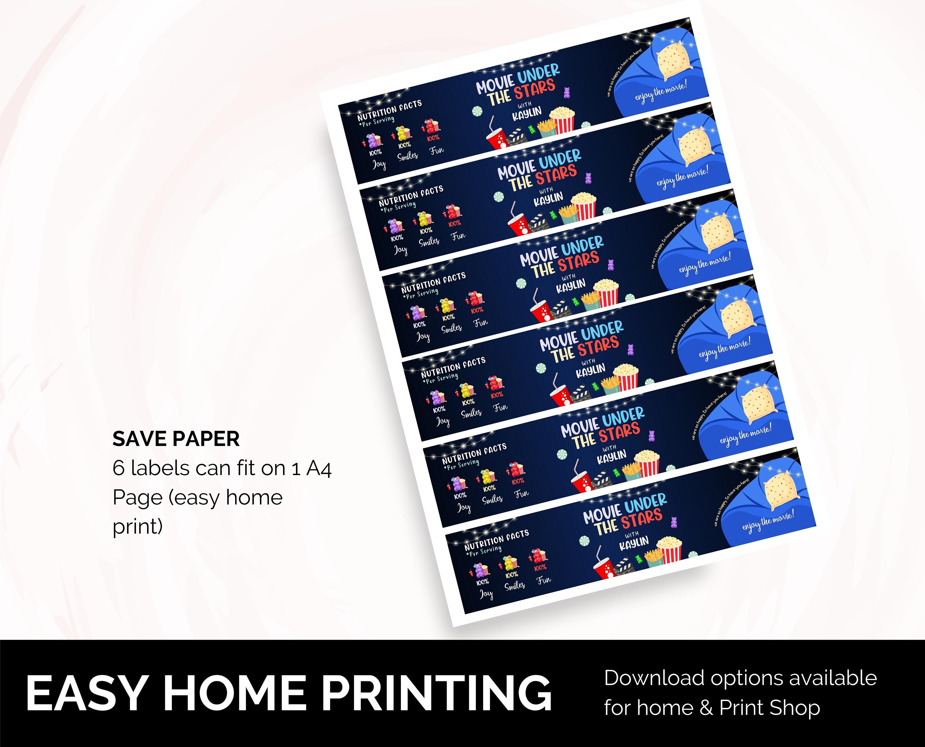 Editable Movie Night Water Bottle Label Smore Movie Night - Etsy