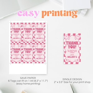 Editable Retro Smiley Birthday Favor Tag, Preppy Smile Theme Tags, Pink ...