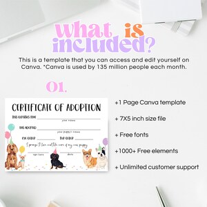 Editable Pet Adoption Certificate: Puppy Birthday Party Decor ...
