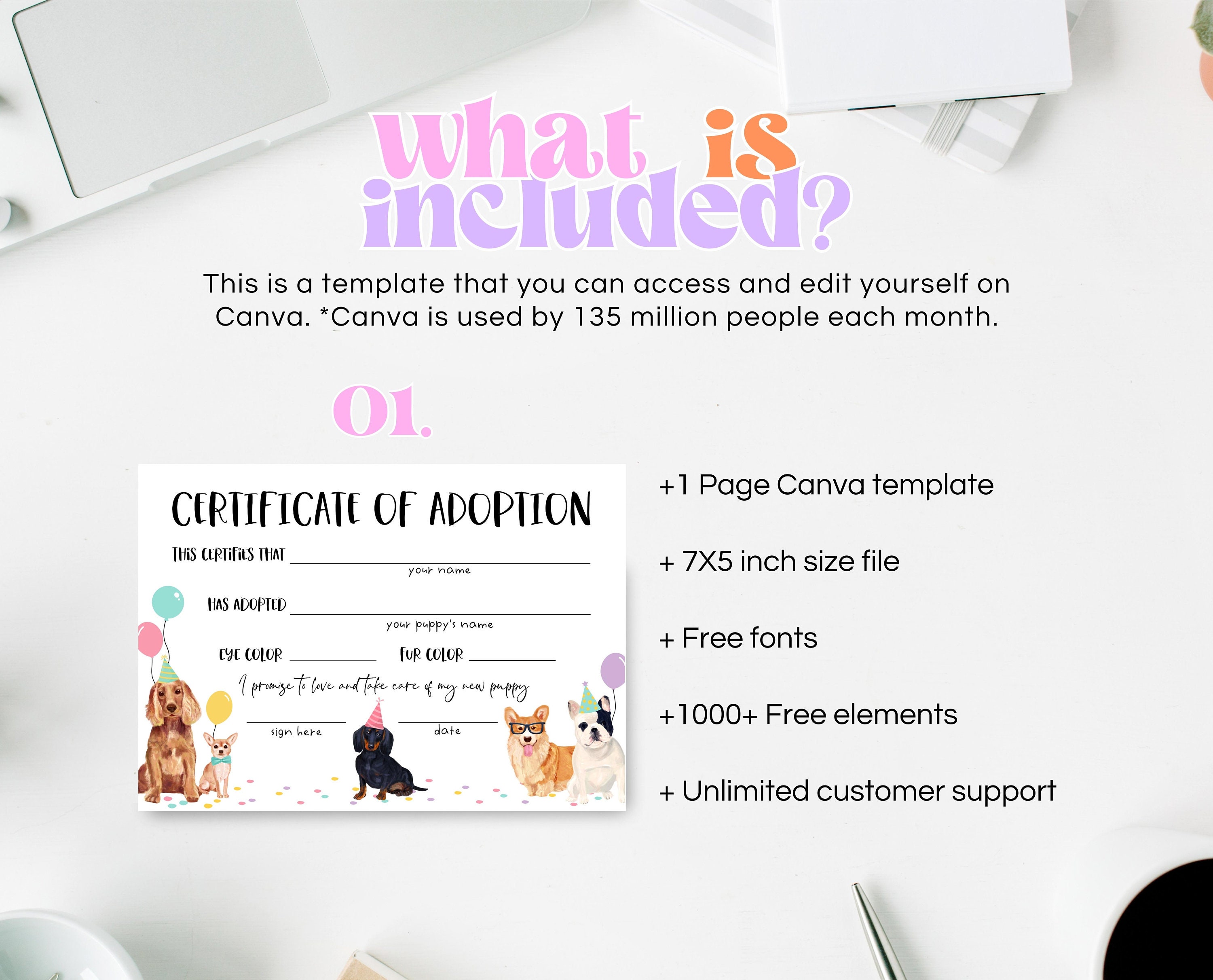 Editable Pet Adoption Certificate: Puppy Birthday Party Decor ...