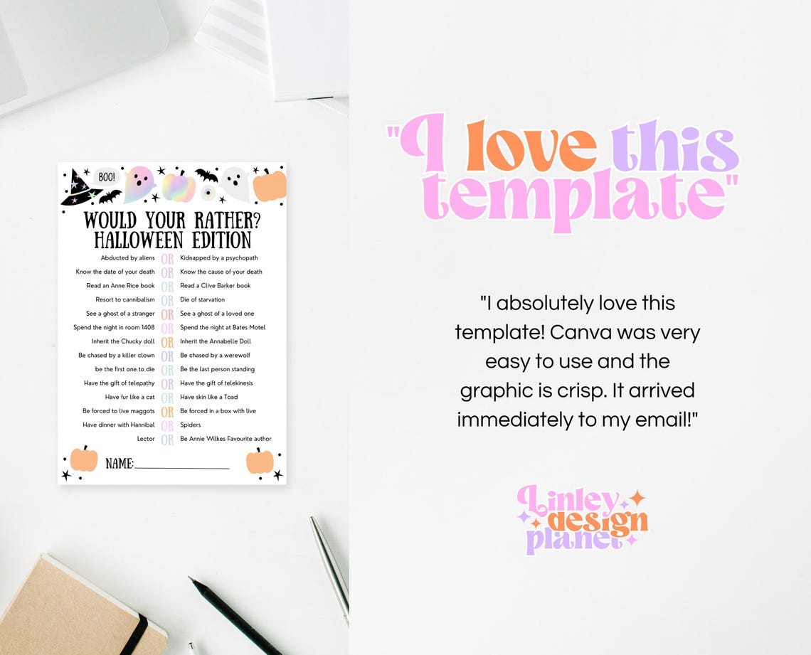 Halloween What Would You Rather Game, Halloween Trivia Game Template ...