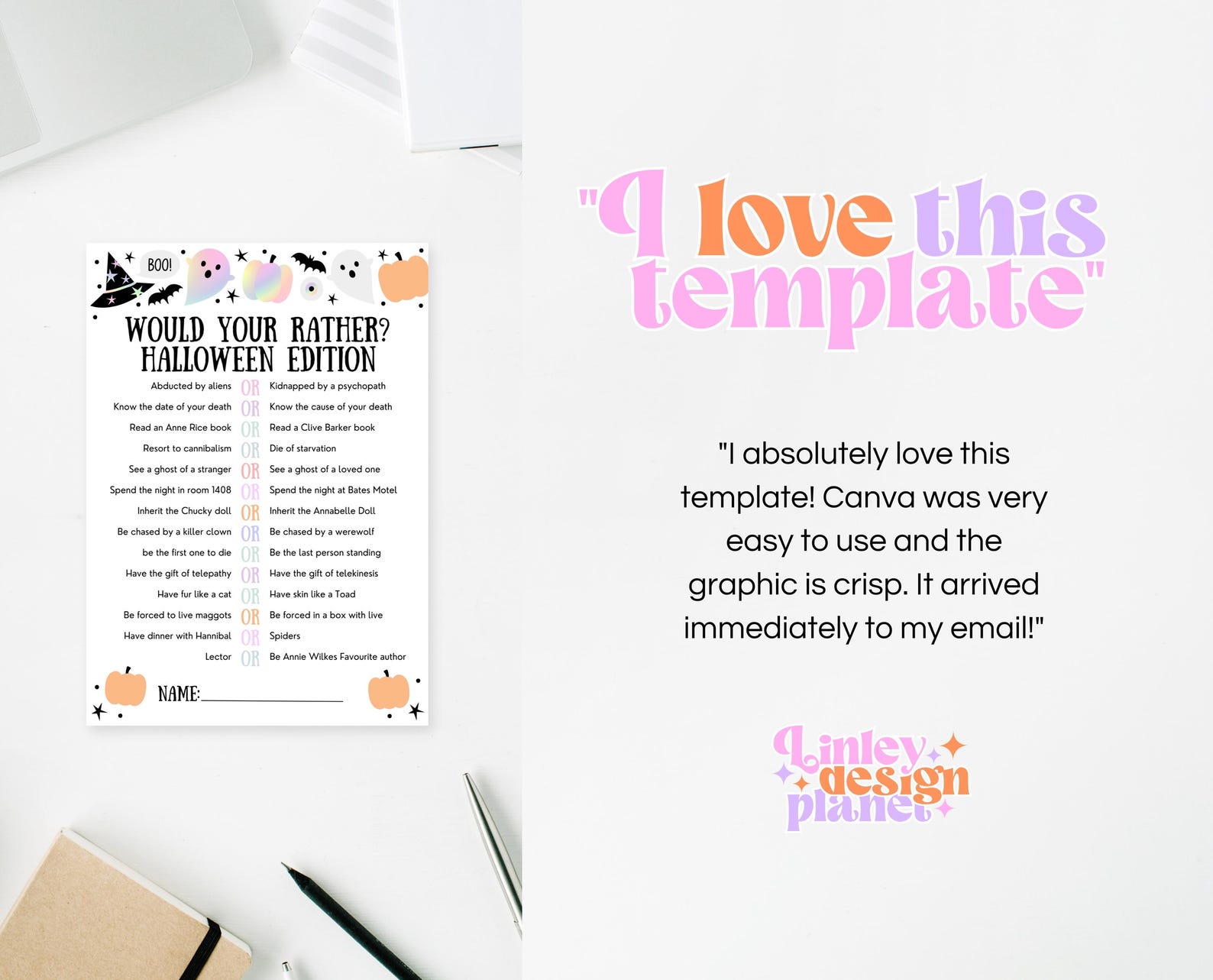 Halloween What Would You Rather Game, Halloween Trivia Game Template ...