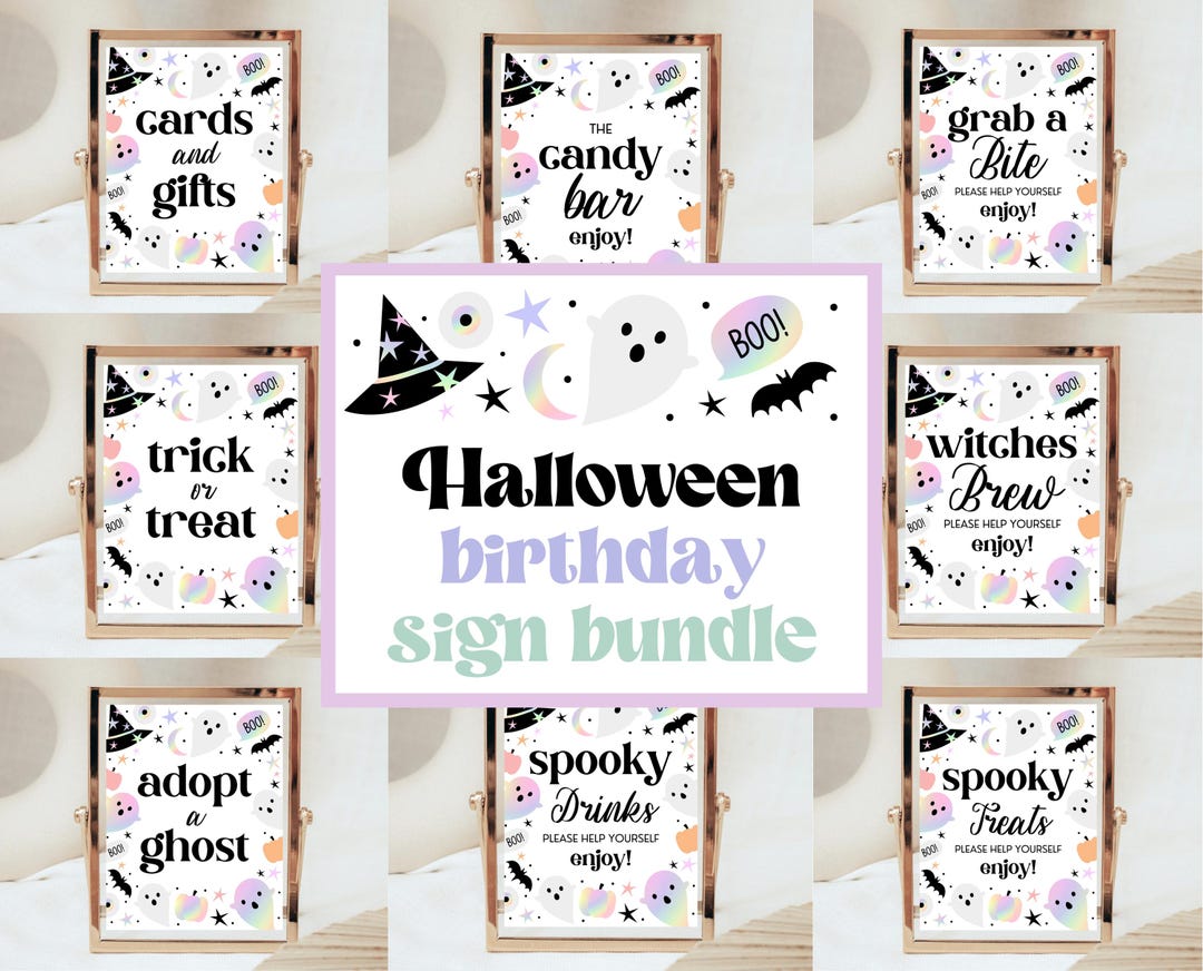Editable Pastel Halloween Birthday Sign Bundle, Girl Halloween Sign Set ...