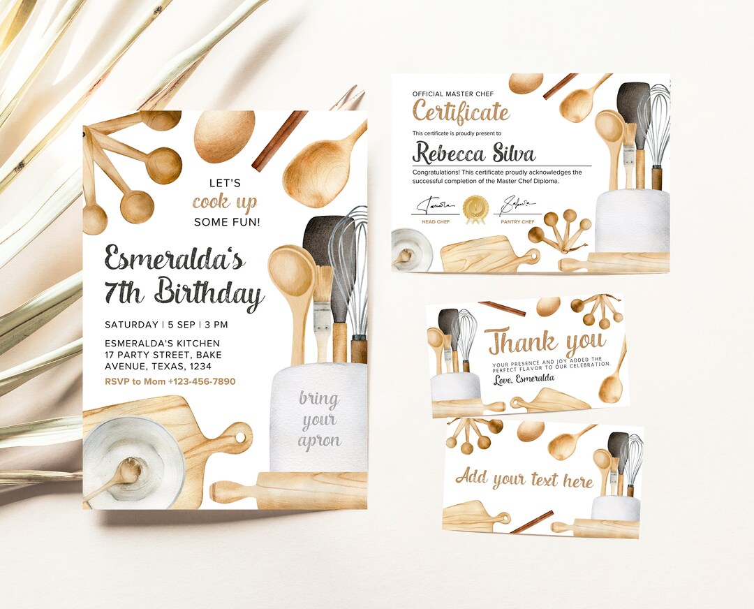 Editable Cooking Birthday Invitation Bundle, Baking Cooking Party, Chef ...