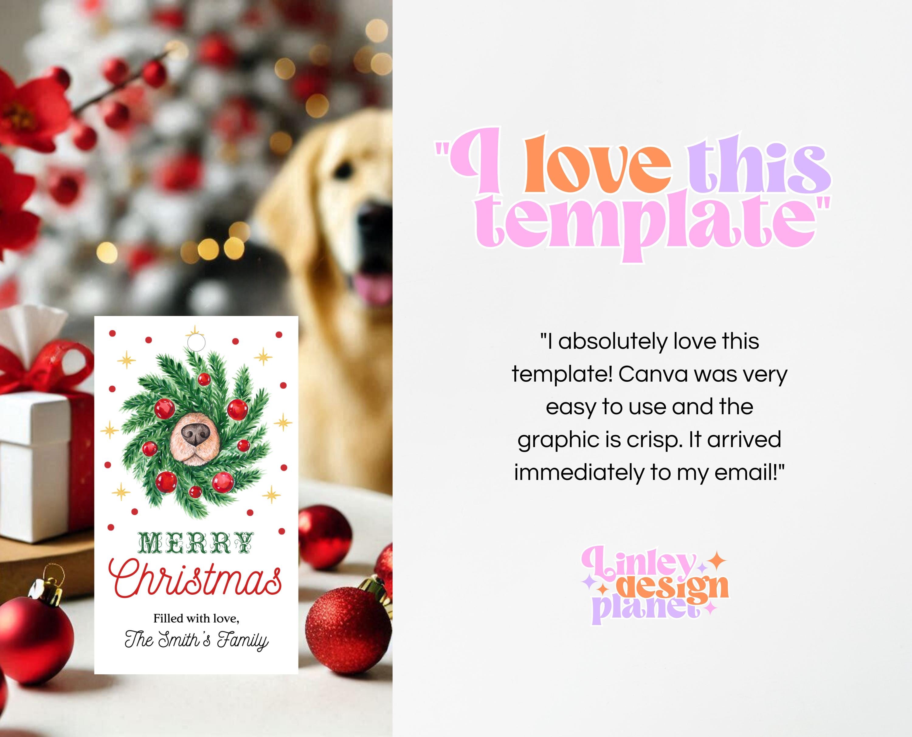 Editable Dog Christmas Gift Tag Template, Merry Christmas Holiday Gift ...