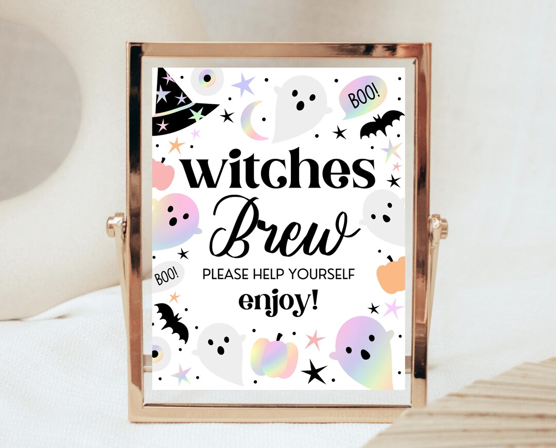 Witches Brew Sign Pastel Halloween Birthday, Holographic Halloween Sign ...