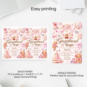 Editable Christmas Gingerbread House Decorating Party Invitation Pink ...