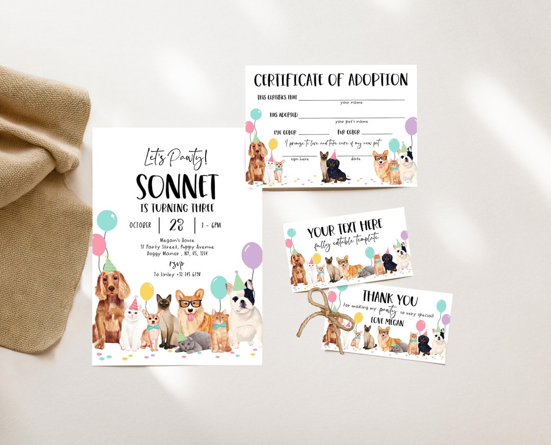 Dog and Cat Birthday Invitation Bundle, Puppy Birthday Invitation ...