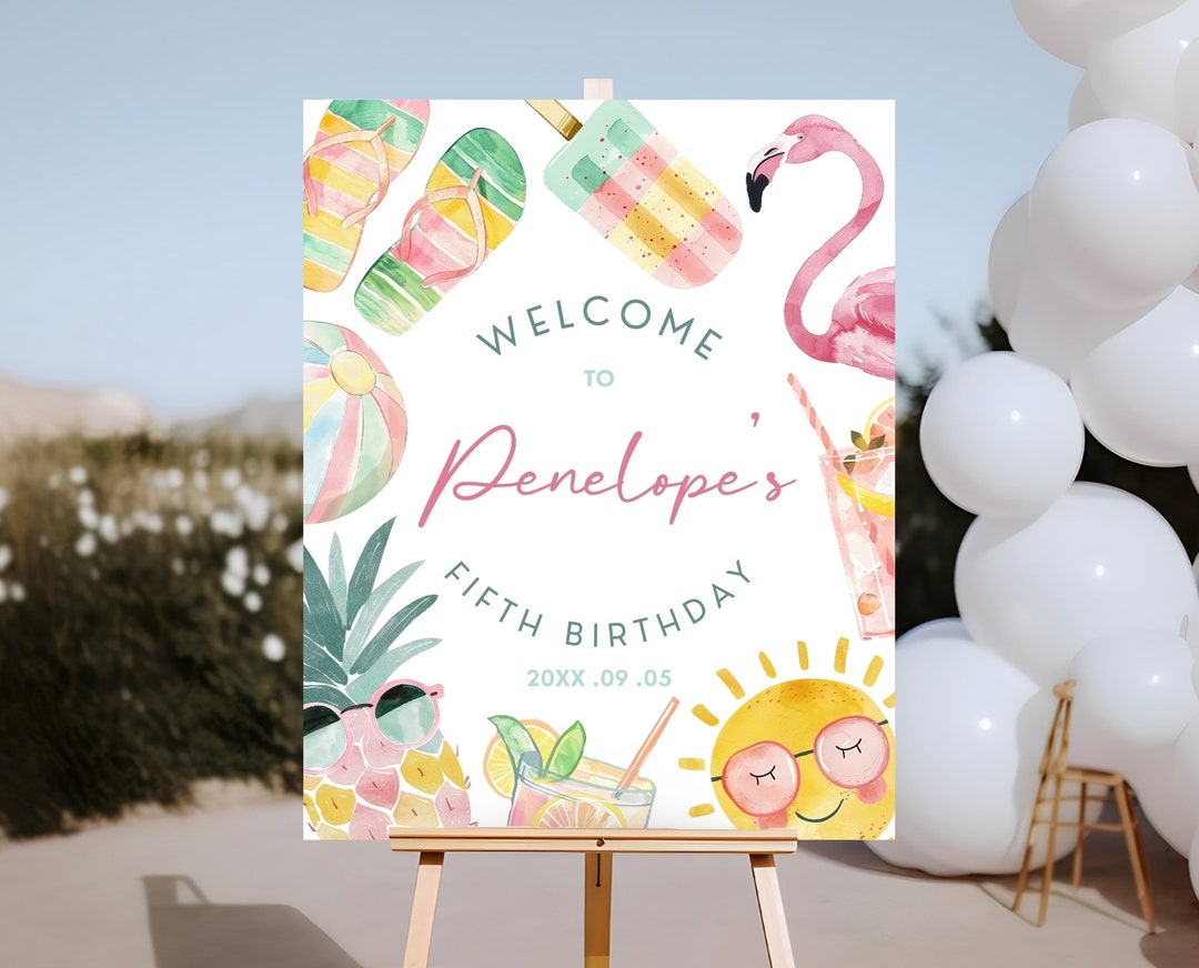 Editable Pool Party Welcome Sign, Girl Pool Birthday Party, Pastel Pool ...