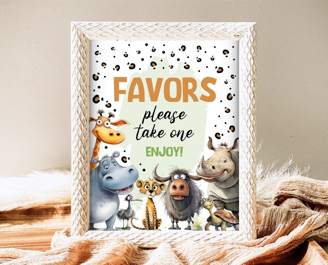 Safari Animals Birthday Favors Sign, Editable Wild Animals Sign, Party ...