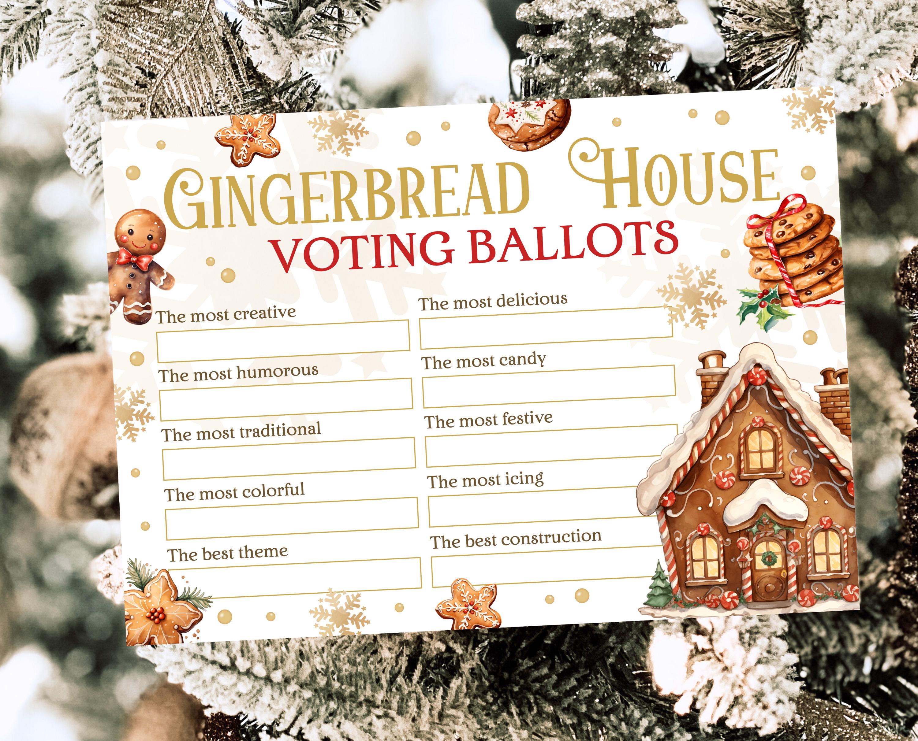 Editable Gingerbread House Voting Ballot, Voting Card, Red Christmas ...