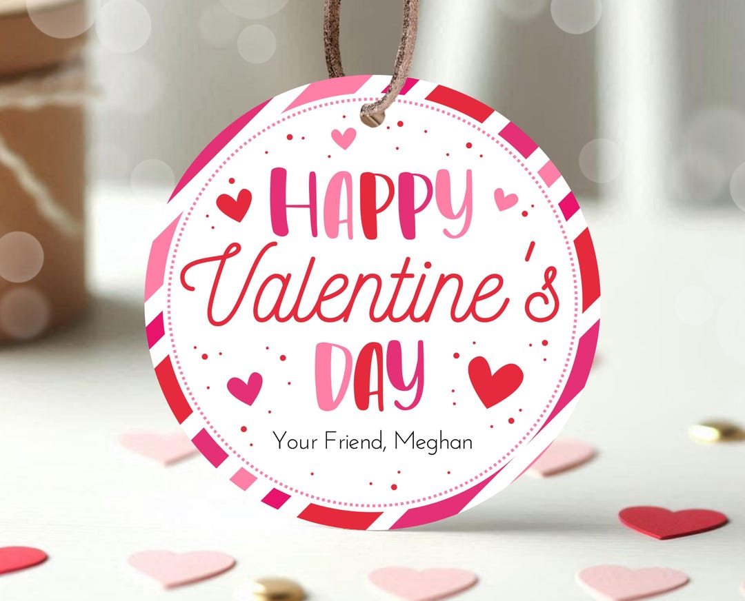Editable Happy Valentine's Day Gift Tag, Pink Red Hearts Tag, Classroom ...