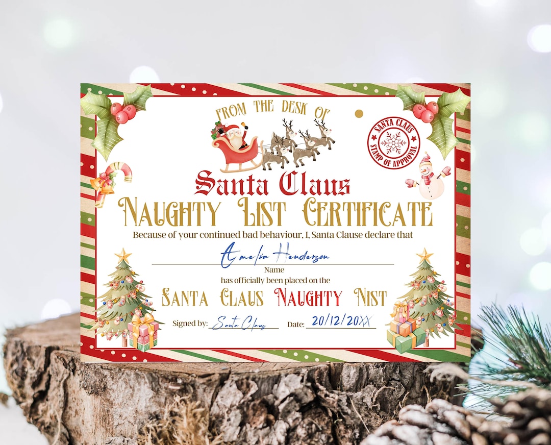 Santa Clause Naughty List Certificate Template, Letter From the Elf ...