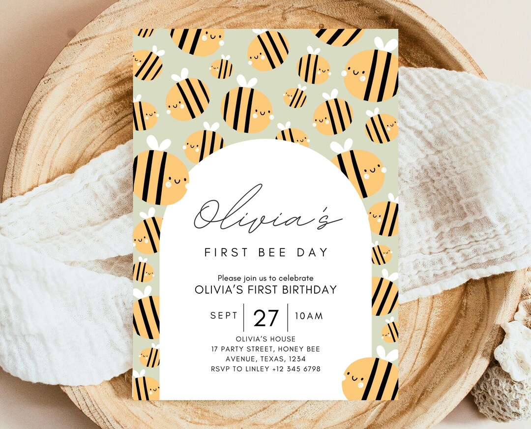 Editable Boho Bee Birthday Invitation, Boho Honey Bee Birthday ...