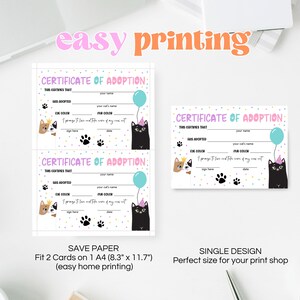 Editable Cat Adoption Certificate, Kitten Birthday (instant Download ...