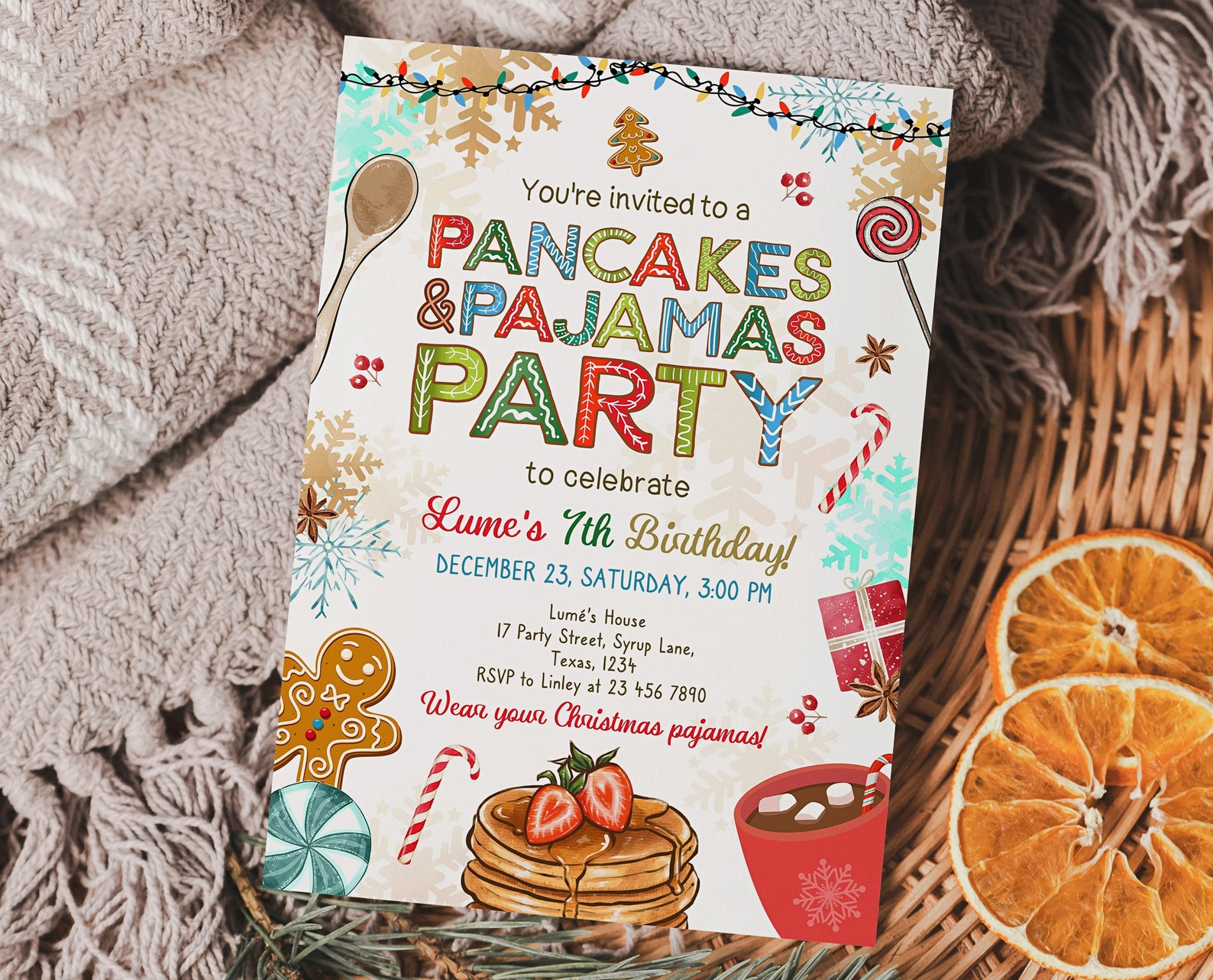 Editable Pancakes & Pajamas Party Christmas Birthday - Etsy