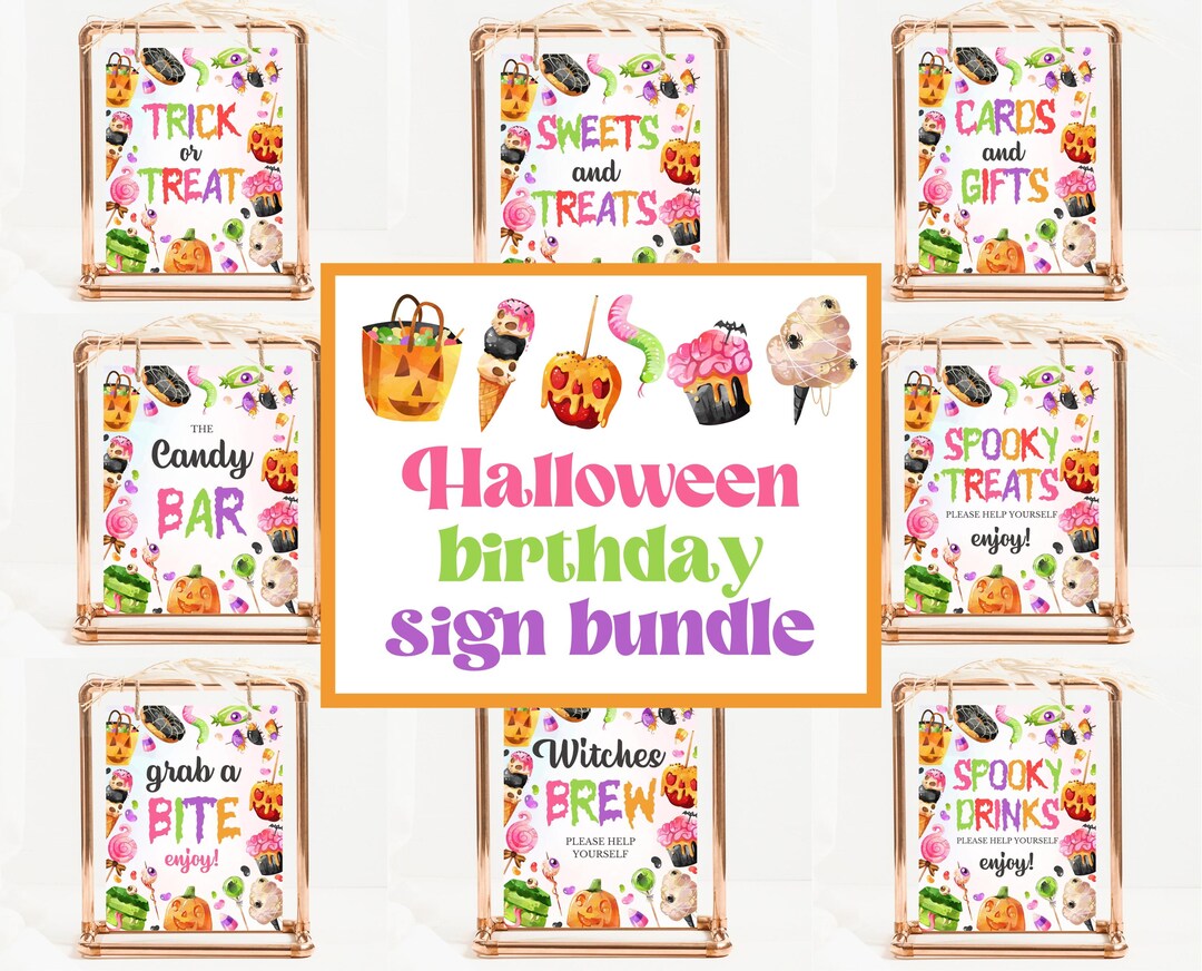 Editable Halloween Candy Birthday Sign Bundle, Halloween Birthday Sign ...