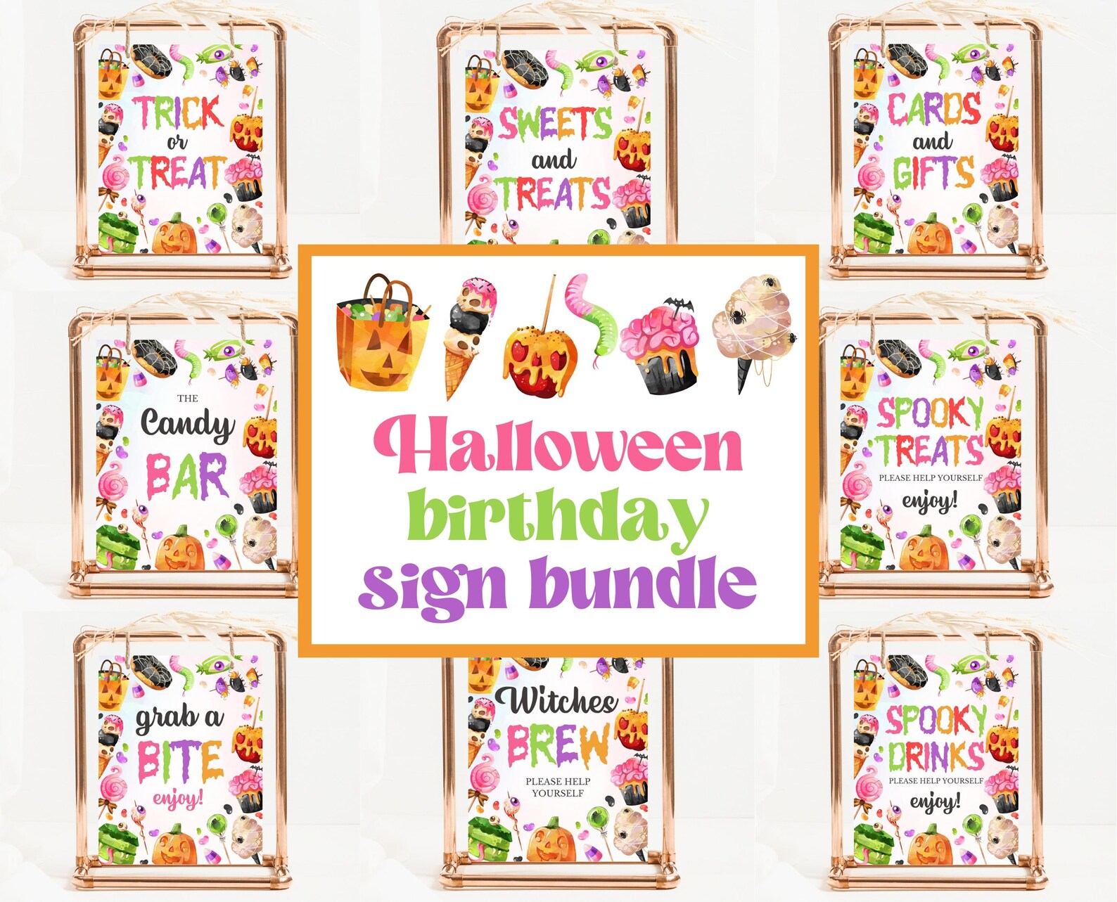 Editable Halloween Candy Birthday Sign Bundle, Halloween Birthday Sign ...