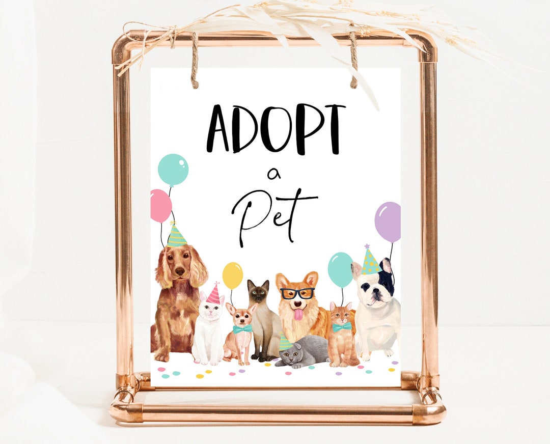 Adopt A Pet Sign Dog and Cat Birthday, Kitten and Puppy Birthday ...