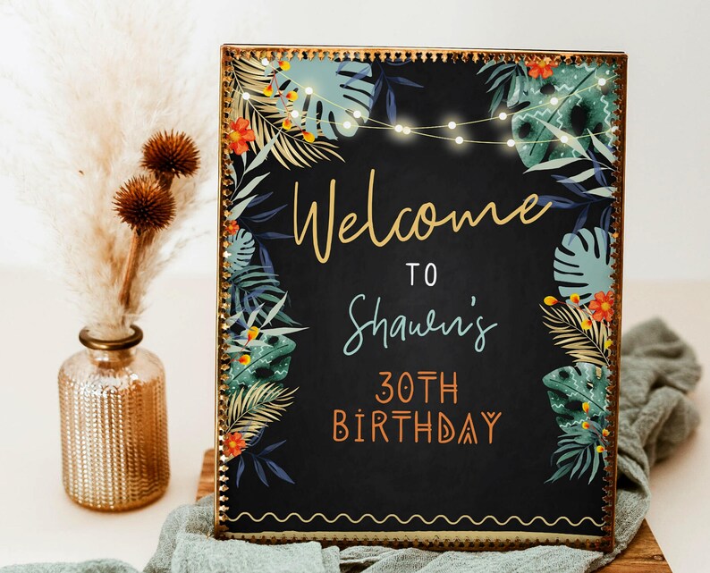 Editable Adult Tropical Birthday Welcome Sign Tropical Party - Etsy