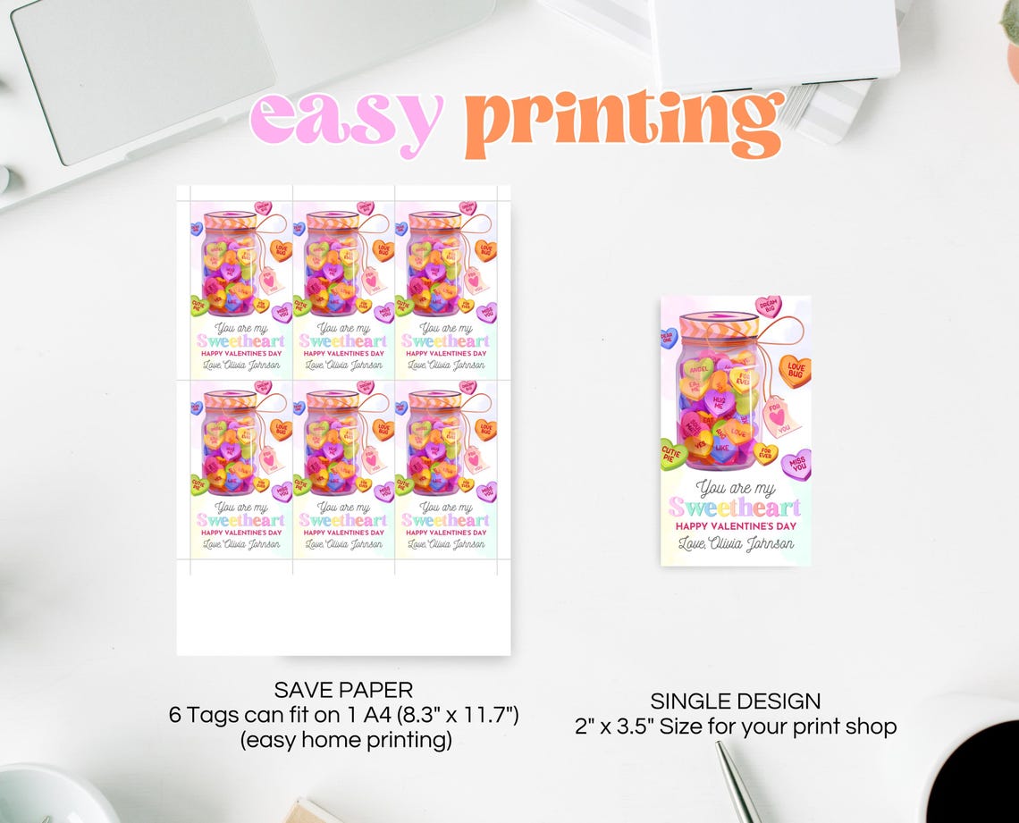 Editable Valentine's Day Gift Tag, Jar of Hearts Valentine's Gift Tag ...