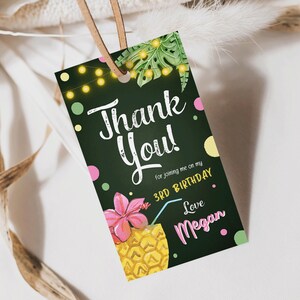 Editable Hawaiian Luau Birthday Favor Tag Tropical Pool Party Aloha ...