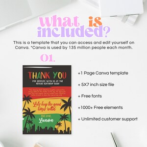Editable Reggae Birthday Thank You Card Template Reggae - Etsy