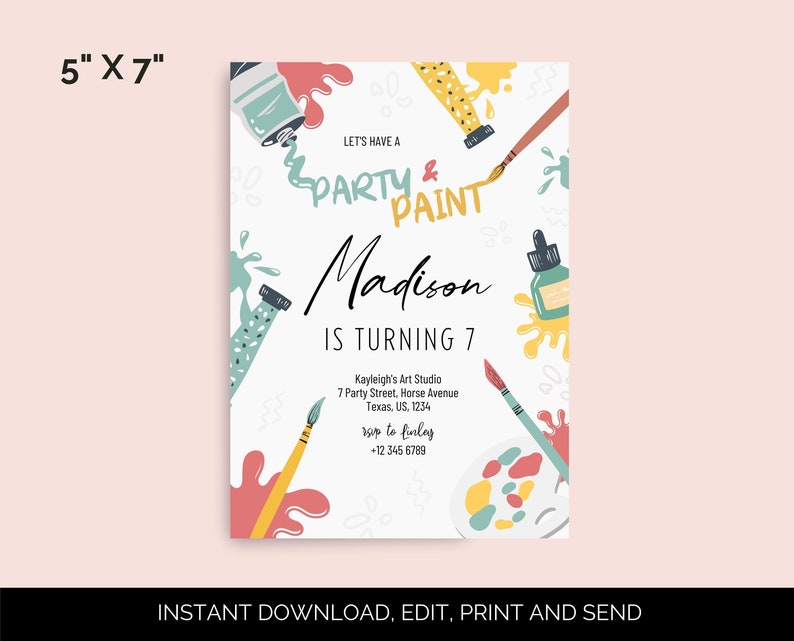 Editable Painting Party Invitation Art Party Birthday Invite - Etsy