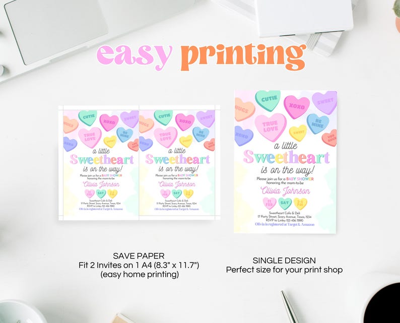 Editable Sweetheart Baby Shower Invitation, Conversation Hearts Theme ...