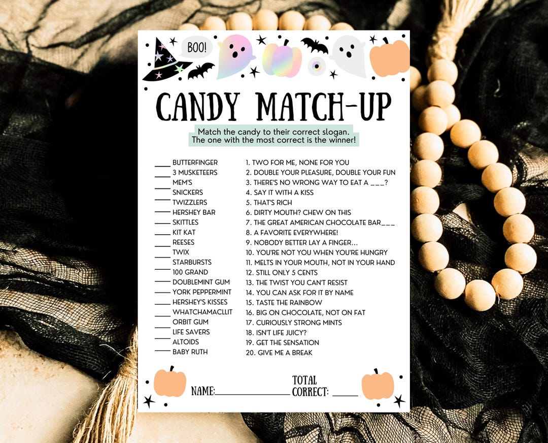 Halloween Candy Match-up Game Template, Halloween Trivia, Halloween ...