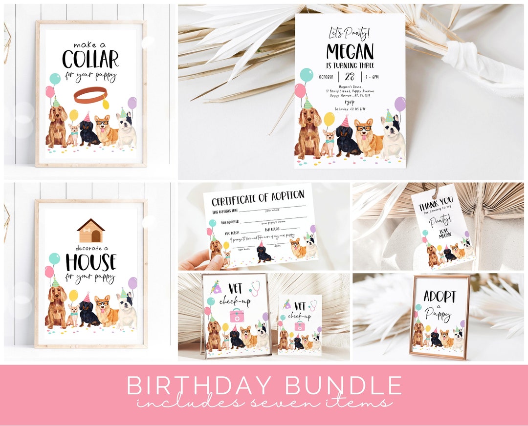 Editable Puppy Dog Birthday Party Bundle, Puppy Birthday Invitation ...